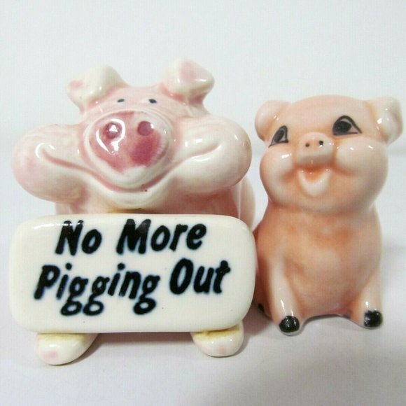 Accents | 2 Vintage Pig Figurines One Saying No More Pigging Out | Poshmark